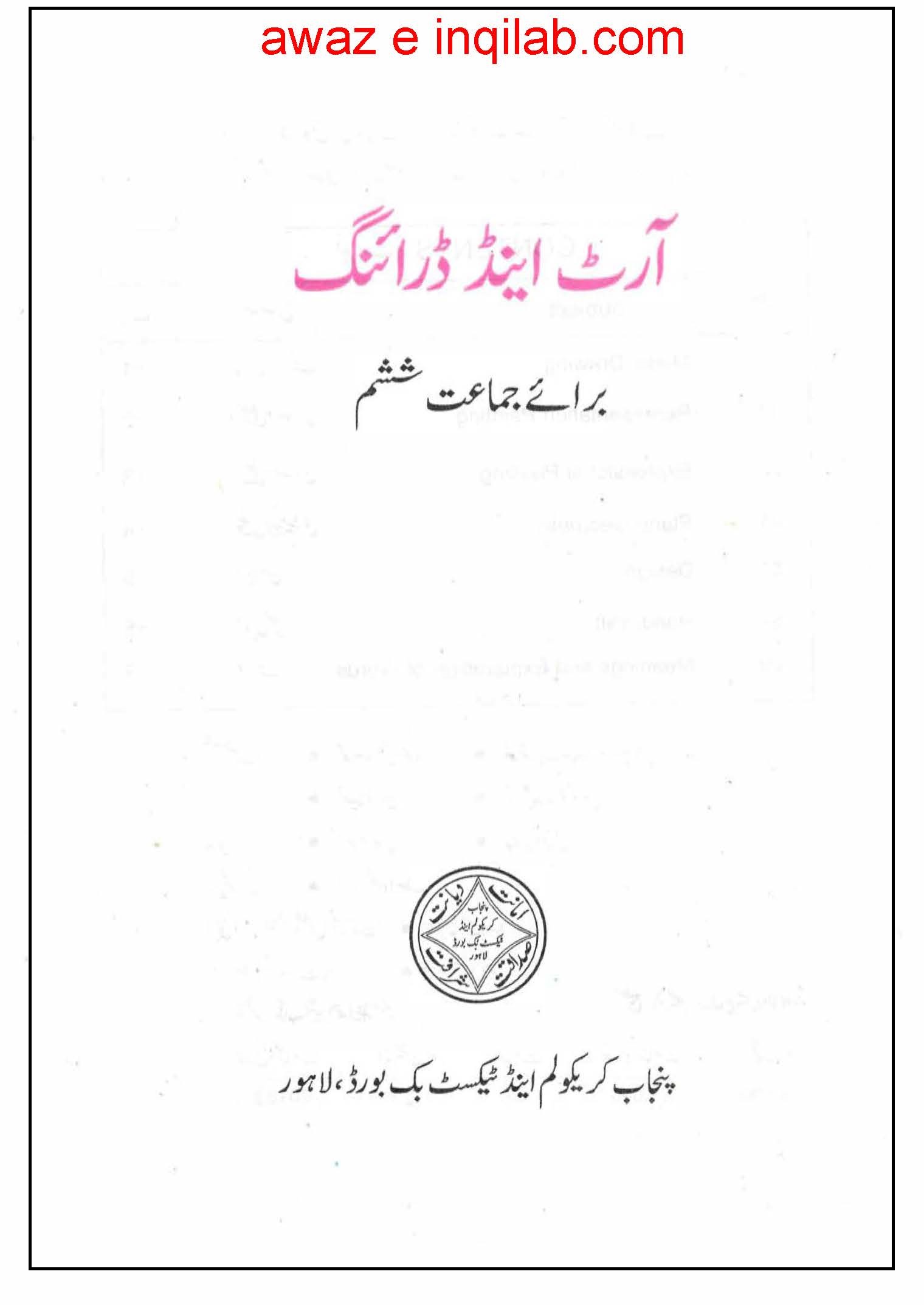 Download 6th Class Art and Drawing Urdu Medium Textbook - awaz e inqilab